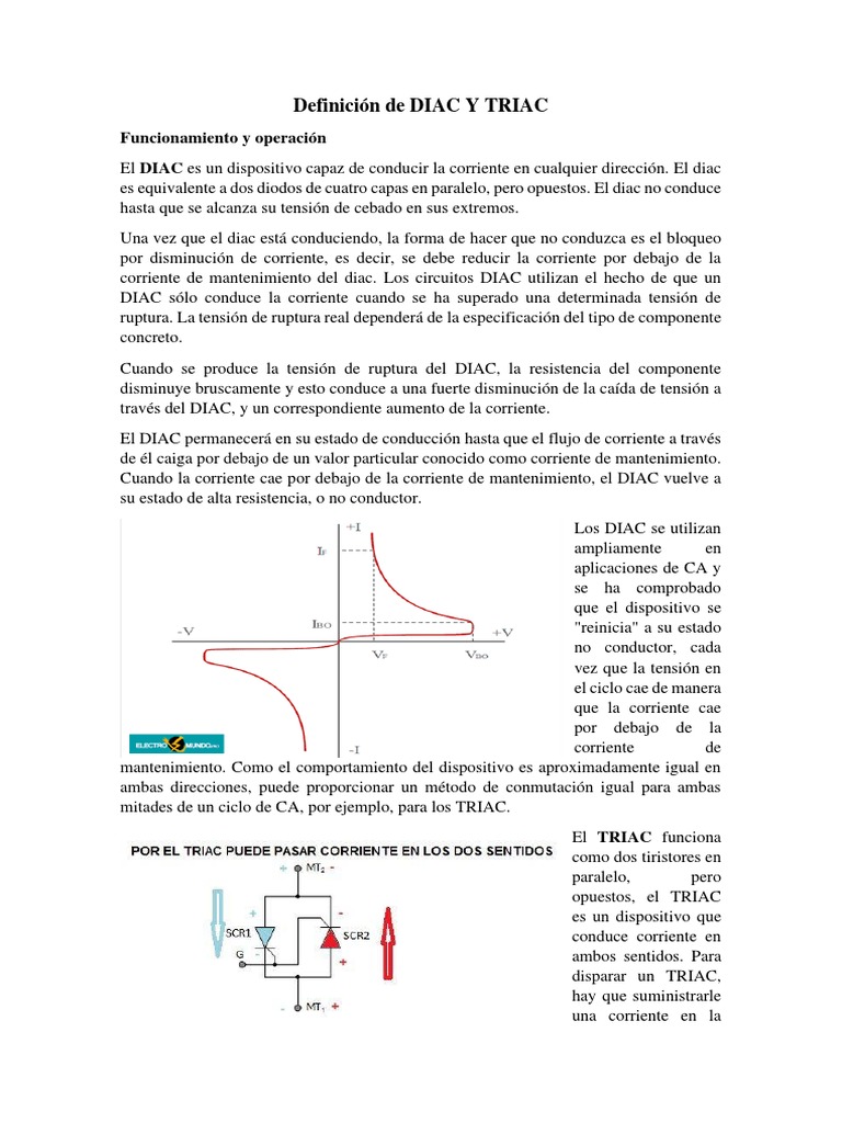 Definición de DIAC Y TRIAC | PDF | Corriente eléctrica | Electromagnetismo