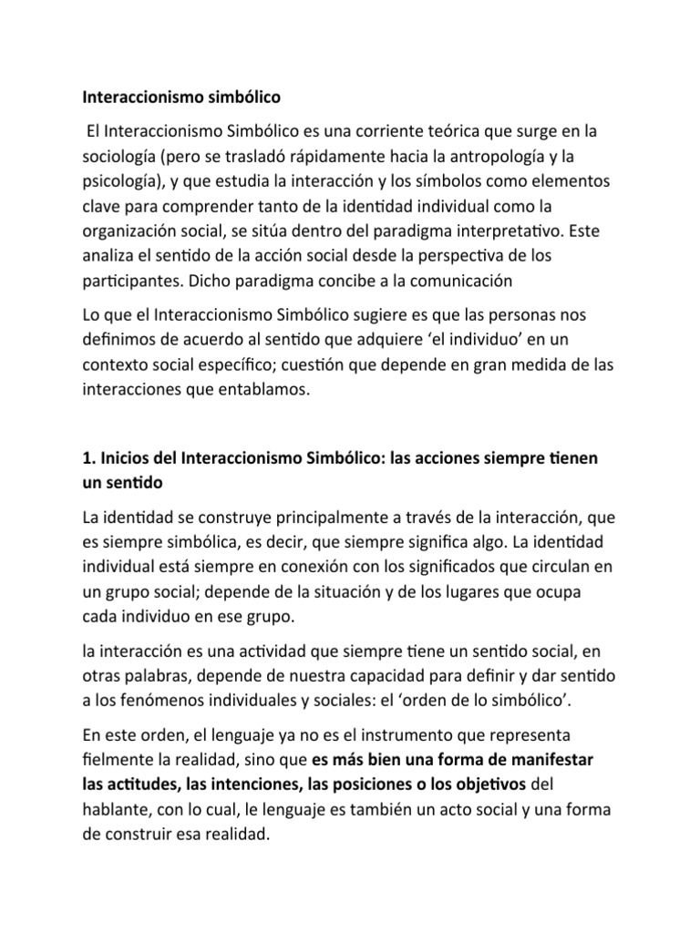 Interaccionismo Simbólico: Conceptos Clave | PDF | Los símbolos | Concepto