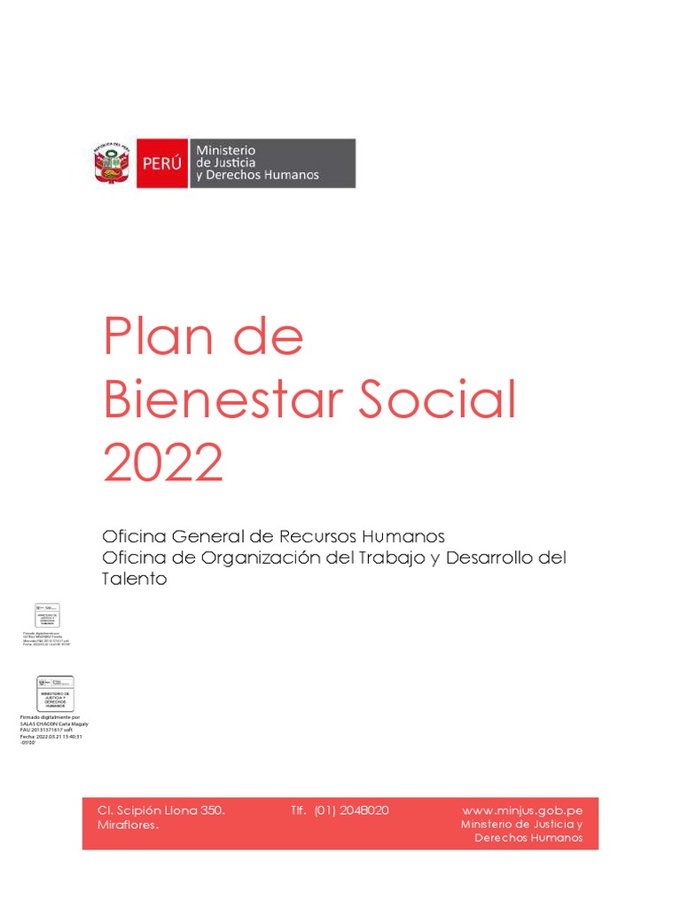 Plan de Bienestar Social 2022 - Minjusdh PDF | PDF | Gestión de recursos humanos | Planificación ...