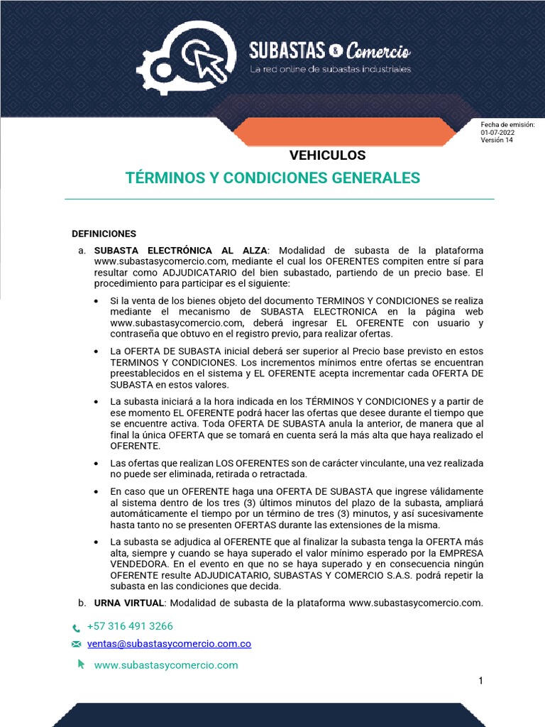 Pliego de Terminos y Condiciones Generales Syc2022 0502 | PDF | Subasta | Oferta (economía)