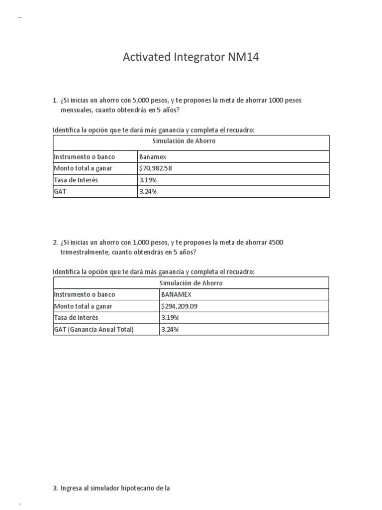 Actividad Integradora NM14 PDF | PDF | Interés | Préstamo hipotecario