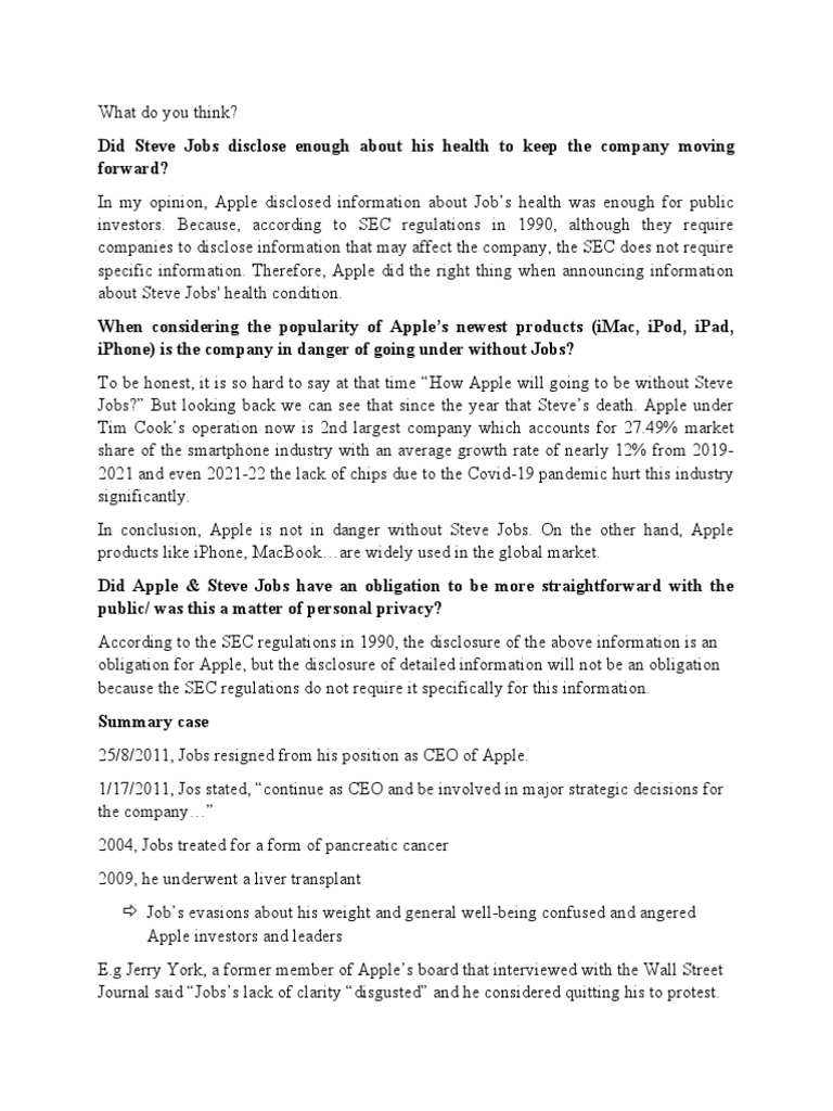 Steve Job's Case Study | PDF | Apple Inc. | Steve Jobs