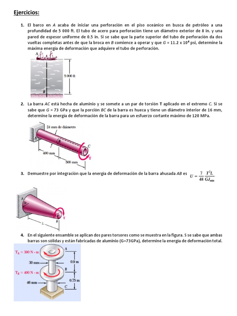 Ejercicos - Energia de Deformacion Cortante | PDF