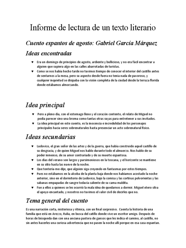 Informe de Lectura de Un Texto Literario | PDF | Gabriel García Márquez