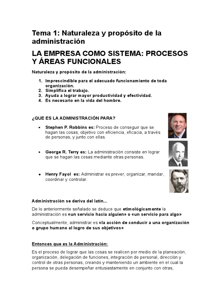 S1 Tema 1 Naturaleza y Propósito de La Administración | Descargar gratis PDF | Planificación ...