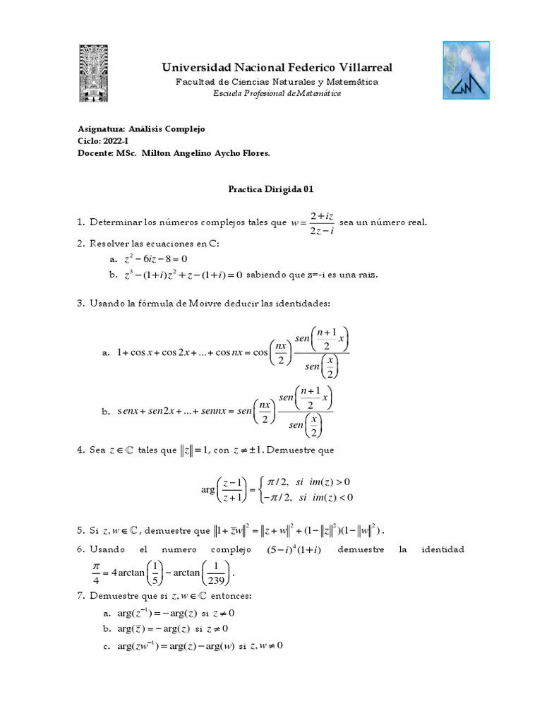 Practica 1 Analisis Complejo | PDF | Álgebra abstracta | Álgebra