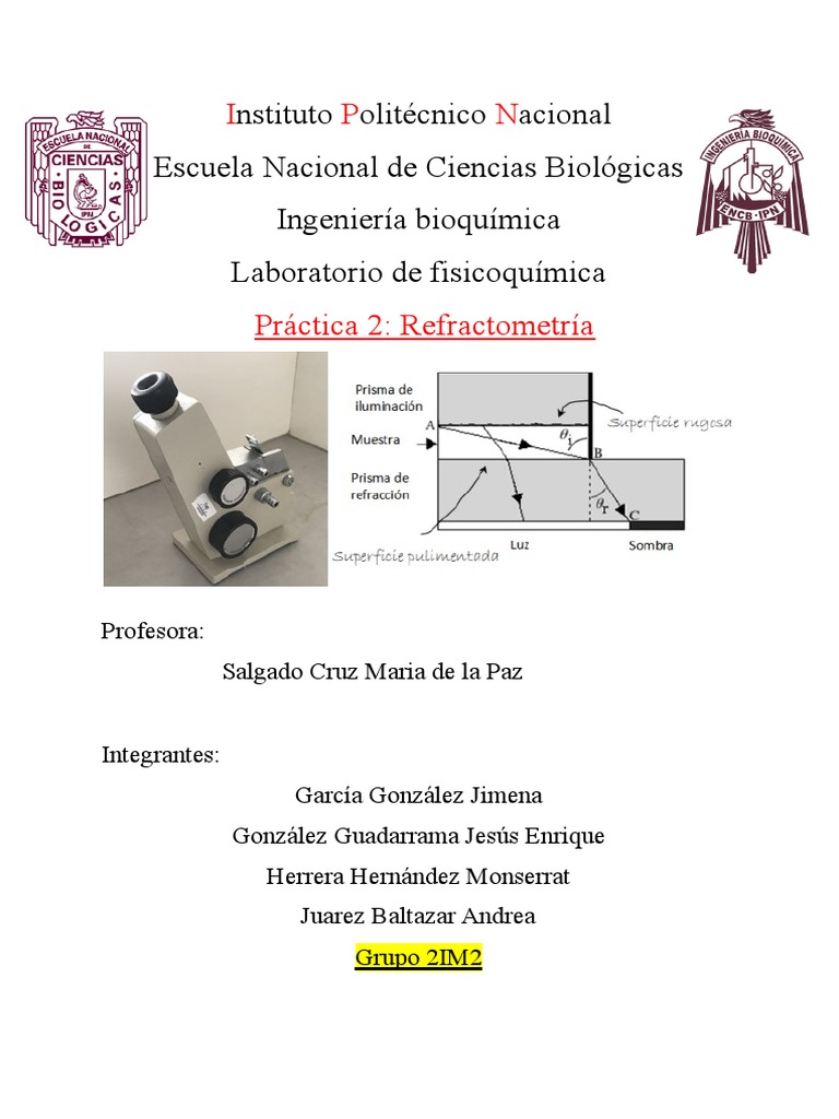 Practica 2 Refractometria 2IM2 | PDF | Índice de refracción | Ligero