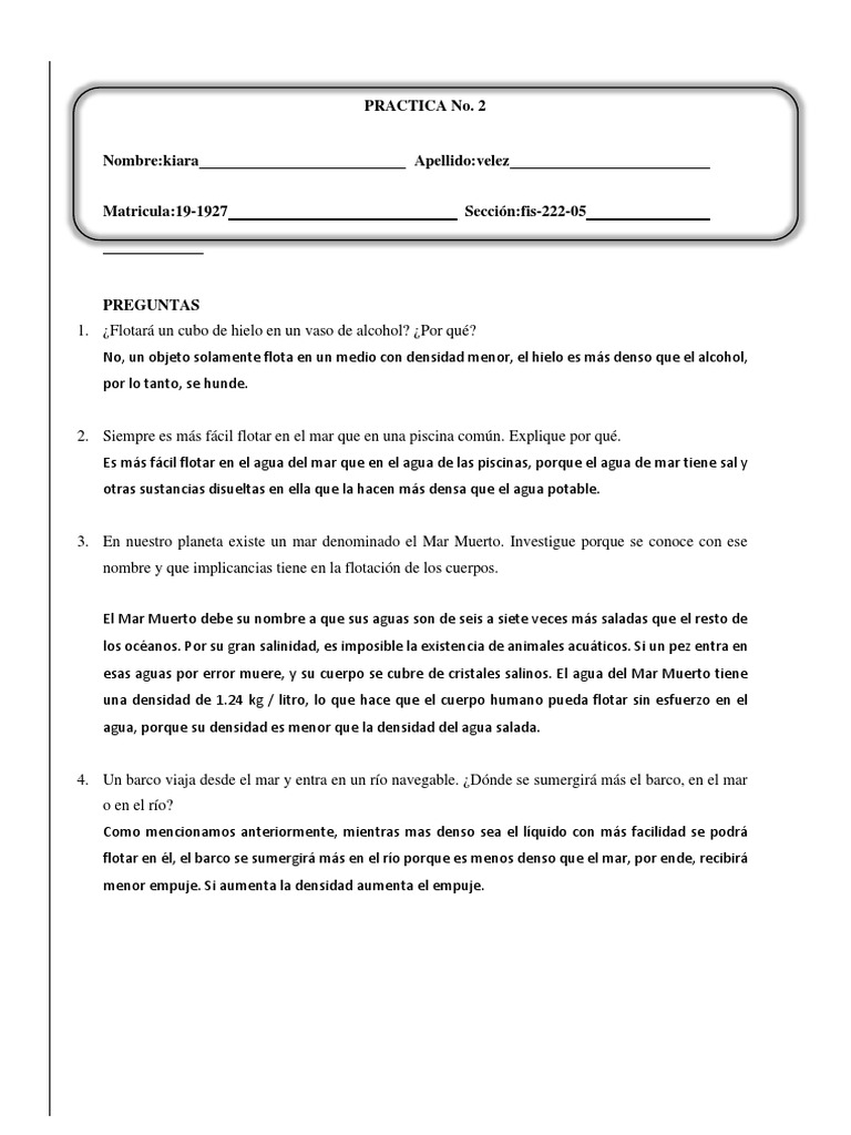 Actividad # 2 Lab Fisica 2 | PDF | Agua | Agua de mar
