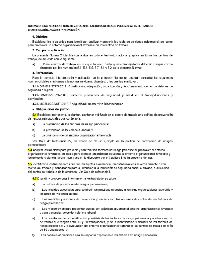NORMA OFICIAL MEXICANA NOM35 Menos de 16 Trabajadores | PDF | Violencia | Toma de decisiones