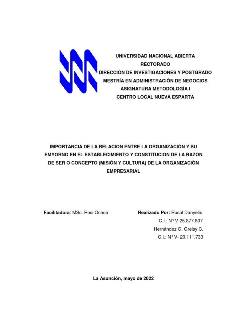 Danyelis Rosal Y Greisy Hernandez Tarea 1 Organización y Entorno | PDF ...