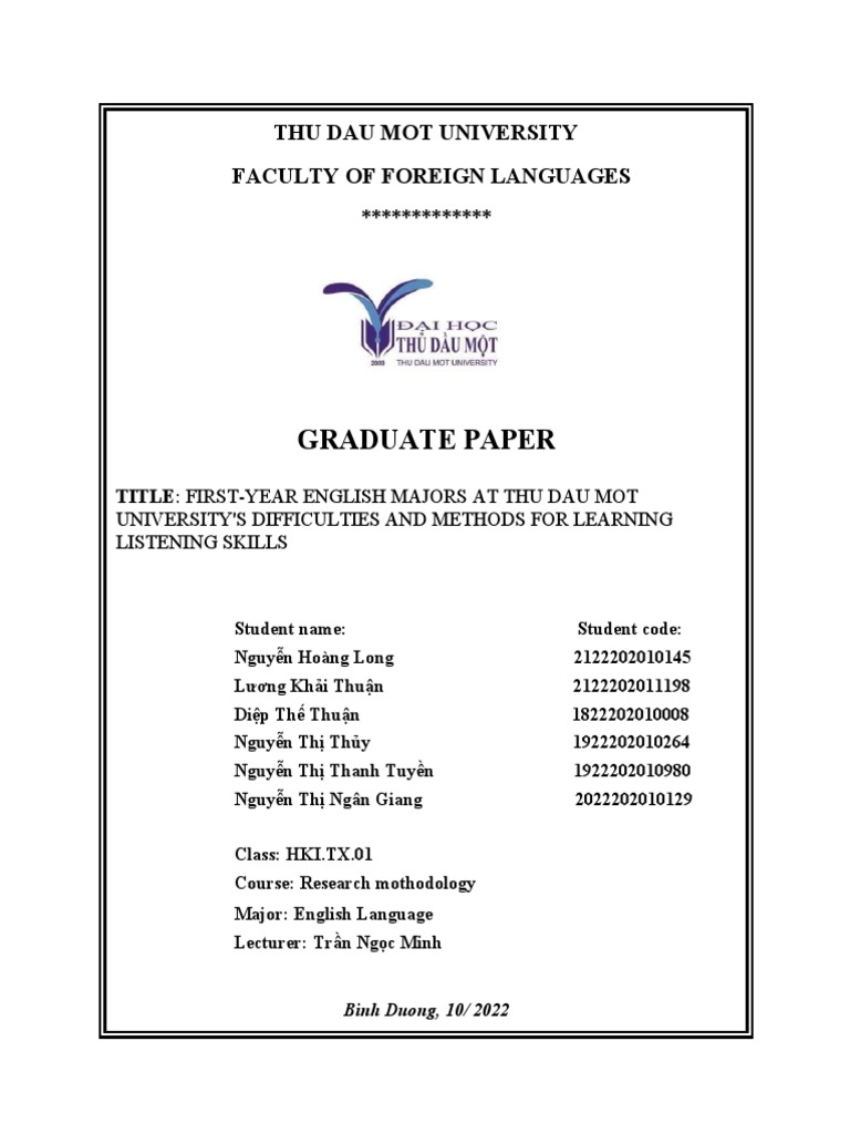 First-Year English Majors at Thu Dau Mot University's Difficulties and ...