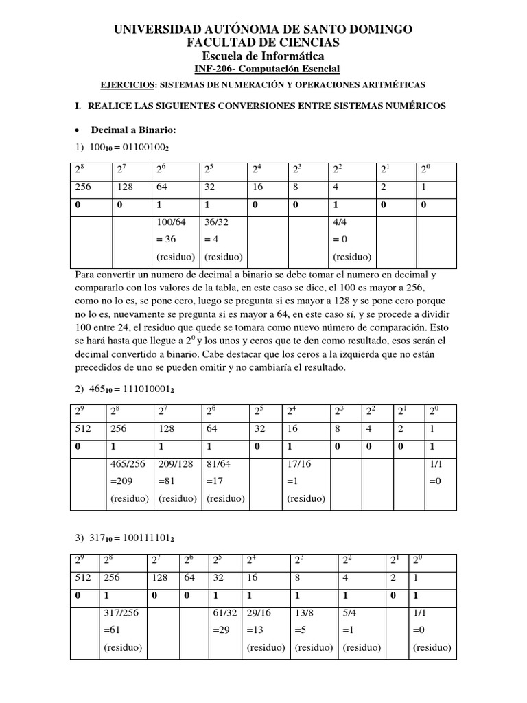 Ejercicios Conversiones - Operaciones Computacion Esencial | PDF ...