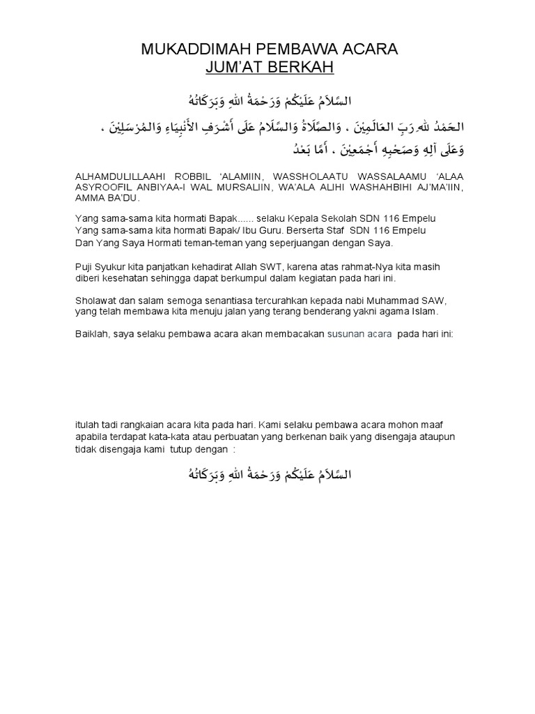 MUKADDIMAH PEMBAWA ACARA Jumat Berkah | PDF