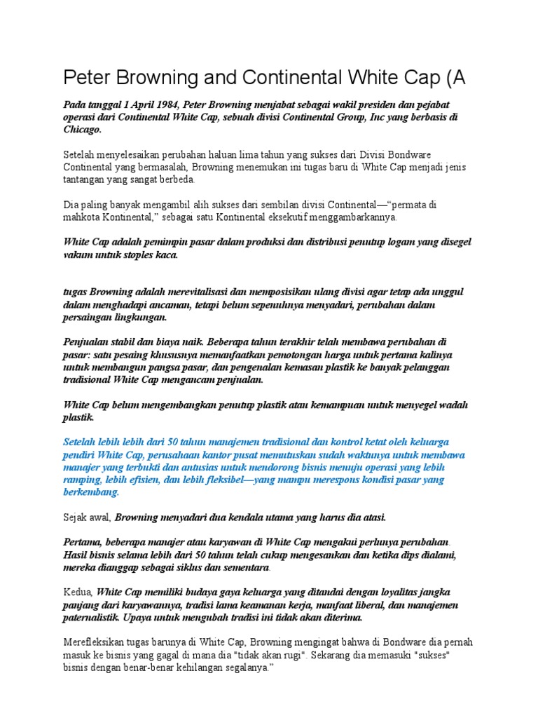 Peter Browning and Continental White Cap Summary | PDF