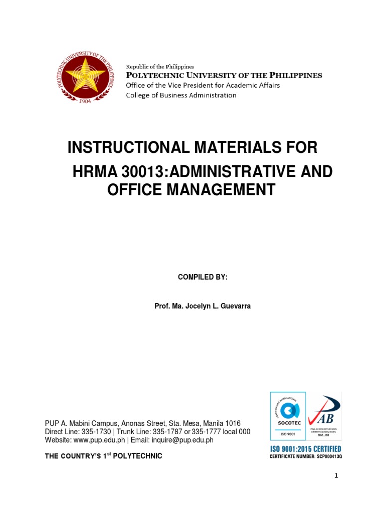 Hrma 30013 Administrative Office Management Prof Ma. Joecelyn Guevarra ...