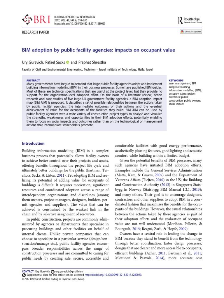 BIM Adoption by Public Facility Agencies Impacts On Occupant Value | PDF | Building Information ...