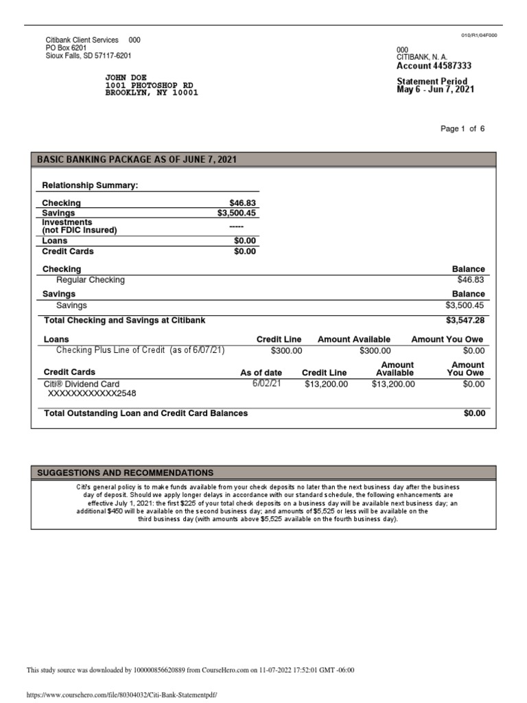 Citi Bank Statement PDF | Download Free PDF | Credit Card | Transaction ...