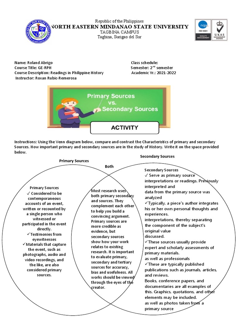 Comparing Primary and Secondary Sources: An Analysis of Their Relative ...