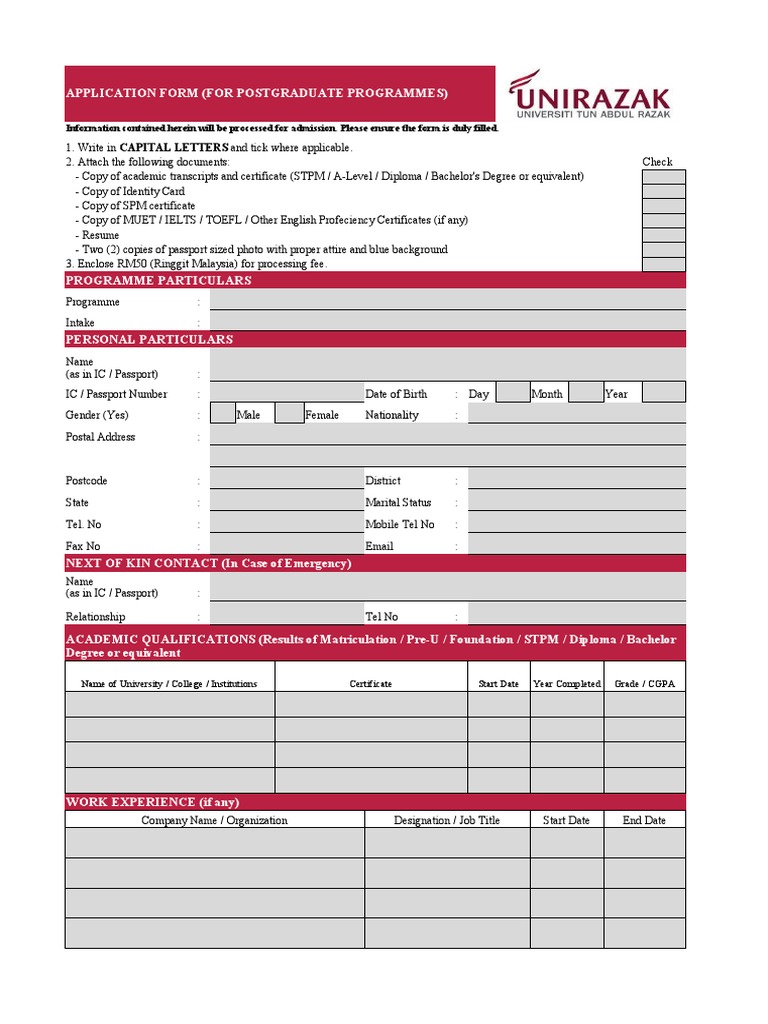 Application Form PostGraduate UNIRAZAK (Mar2018) | PDF | Diploma ...