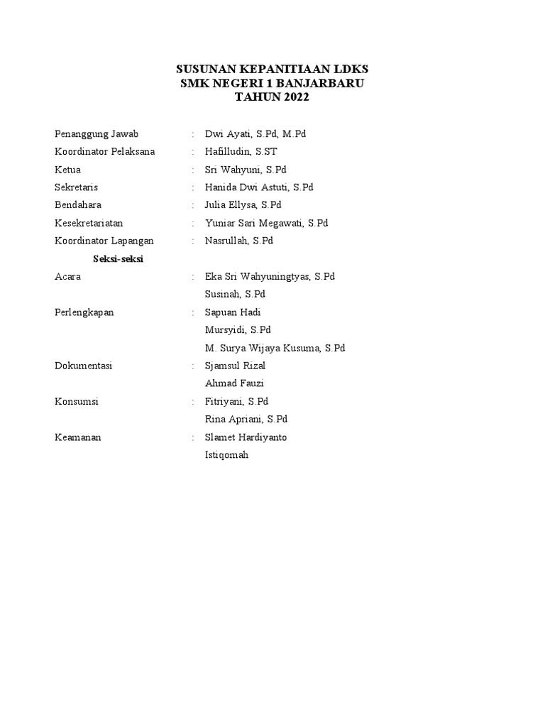 Susunan Panitia LDKS SMK 2022 | PDF | Karier & Perkembangan