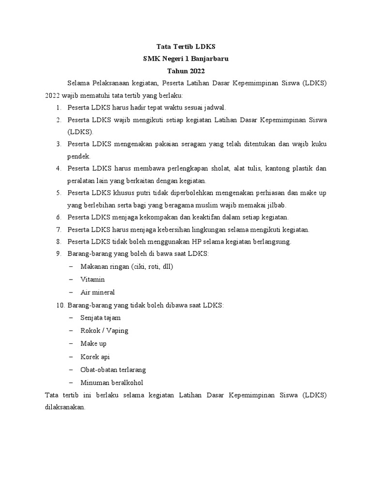 Tata Tertib LDKS 2022 | PDF