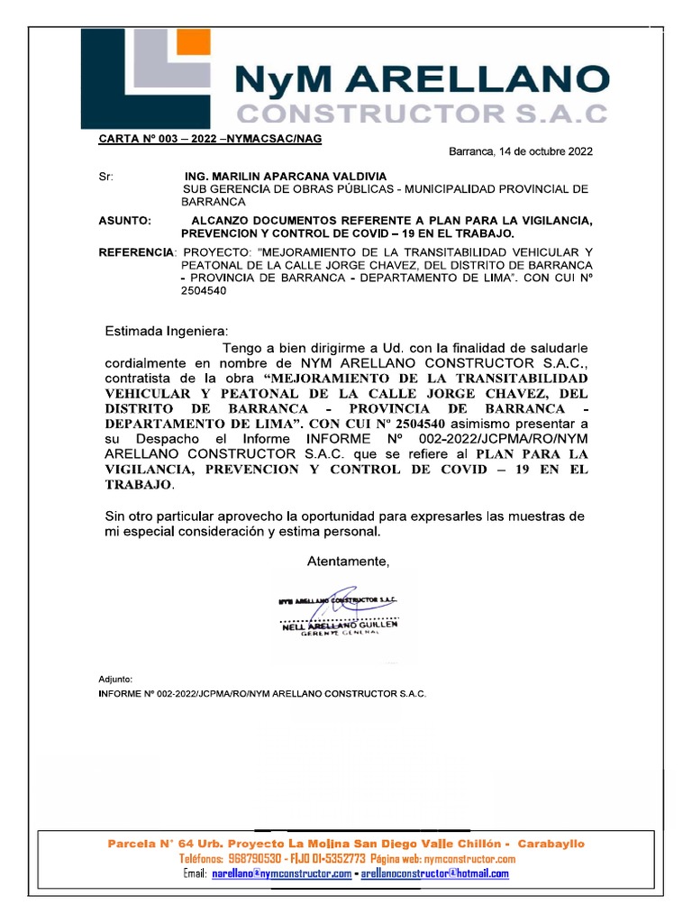 Carta 3 Entrega Plan Covid Firmado y Foliado | PDF