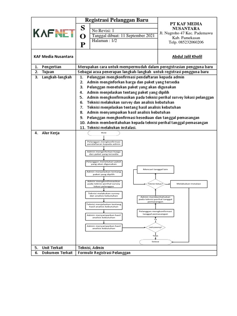 SOP Registrasi & Unregistrasi Pelanggan | PDF