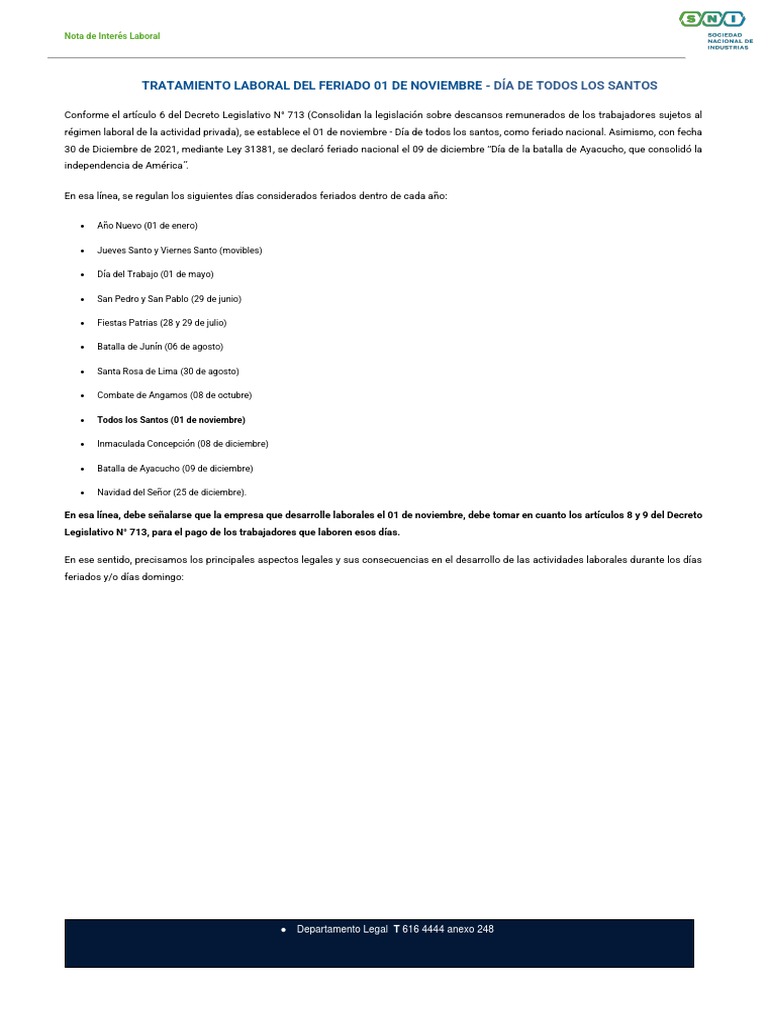 Tratamiento Laboral Feriados | PDF | Salario