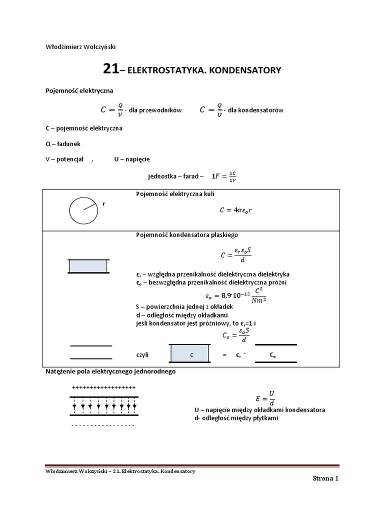 21-Elektrostatyka Kondensatory | PDF