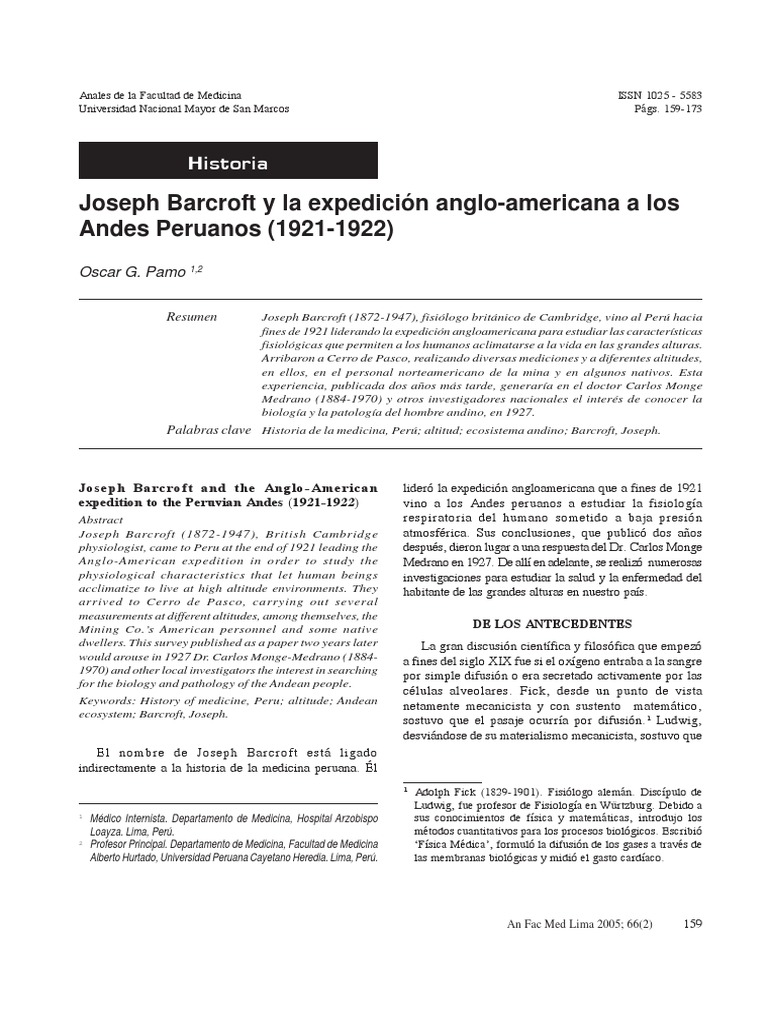Barcroft y la expedición a los Andes | PDF | Oxígeno | Hemoglobina