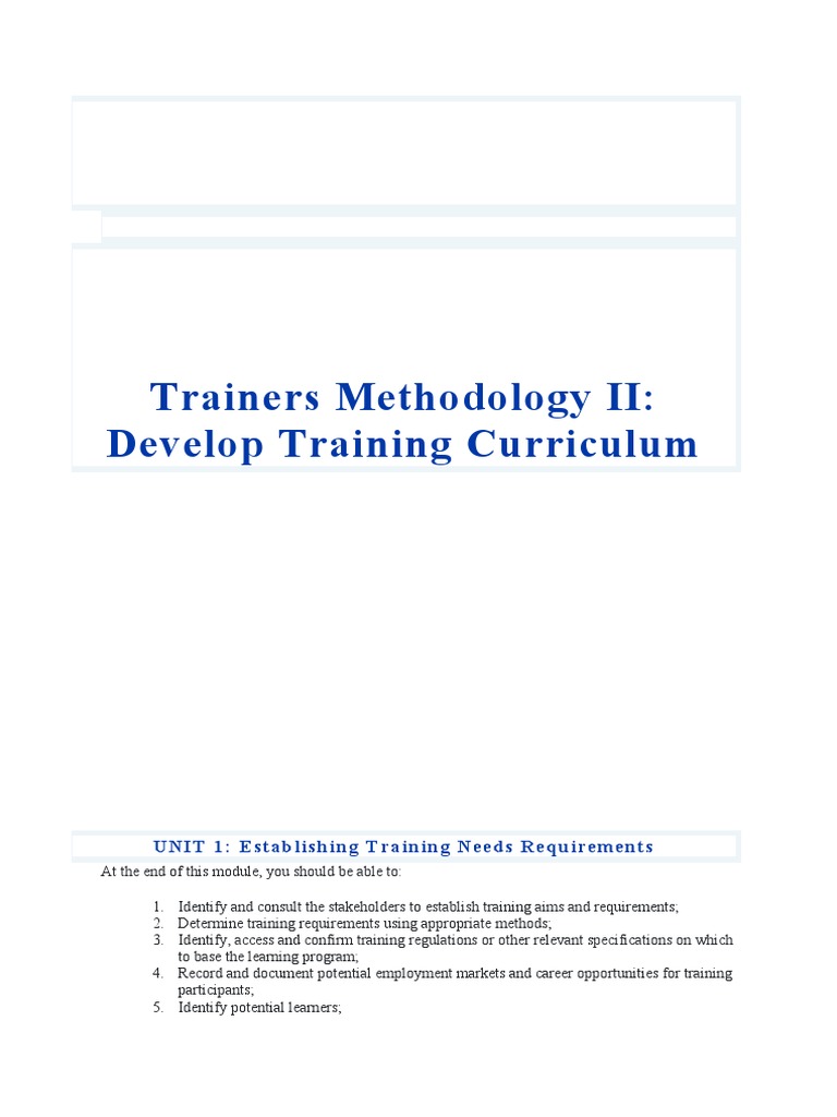 Trainers Methodology II Develop Training Curriculum | Download Free PDF ...