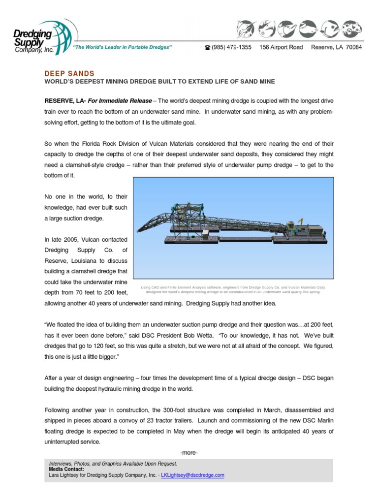 Deep Sands DSC's Deepest Digging Dredge | PDF | Dredging | Manufactured ...
