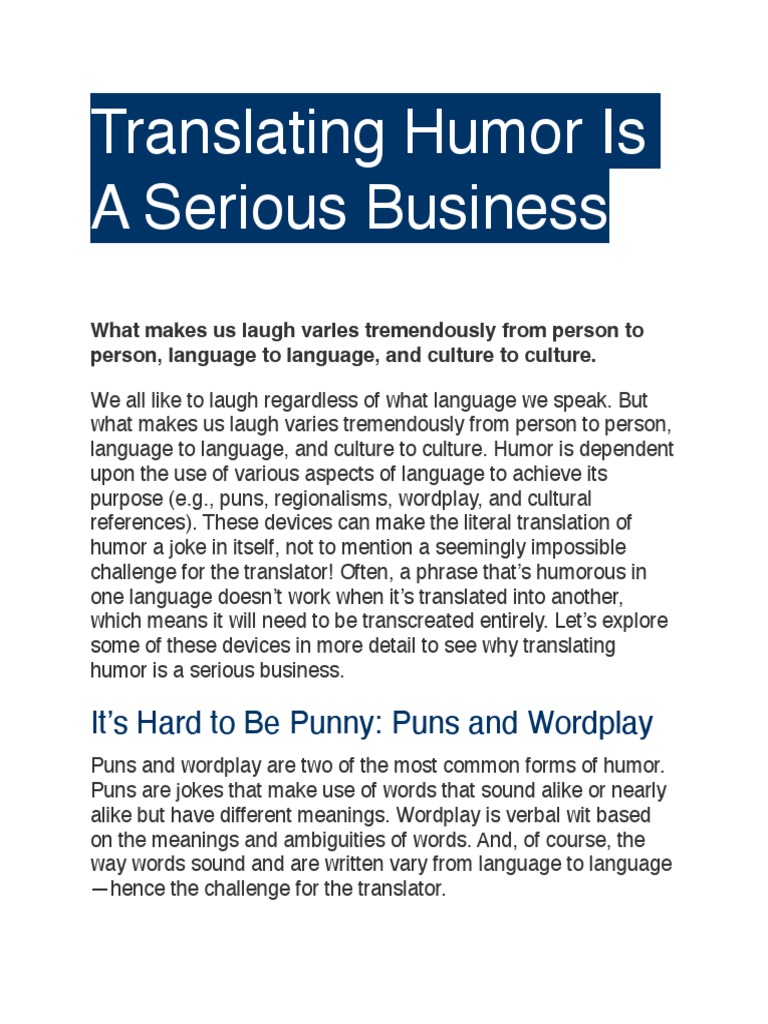 Translating Humor Is A Serious Business | PDF | Jokes | Linguistics