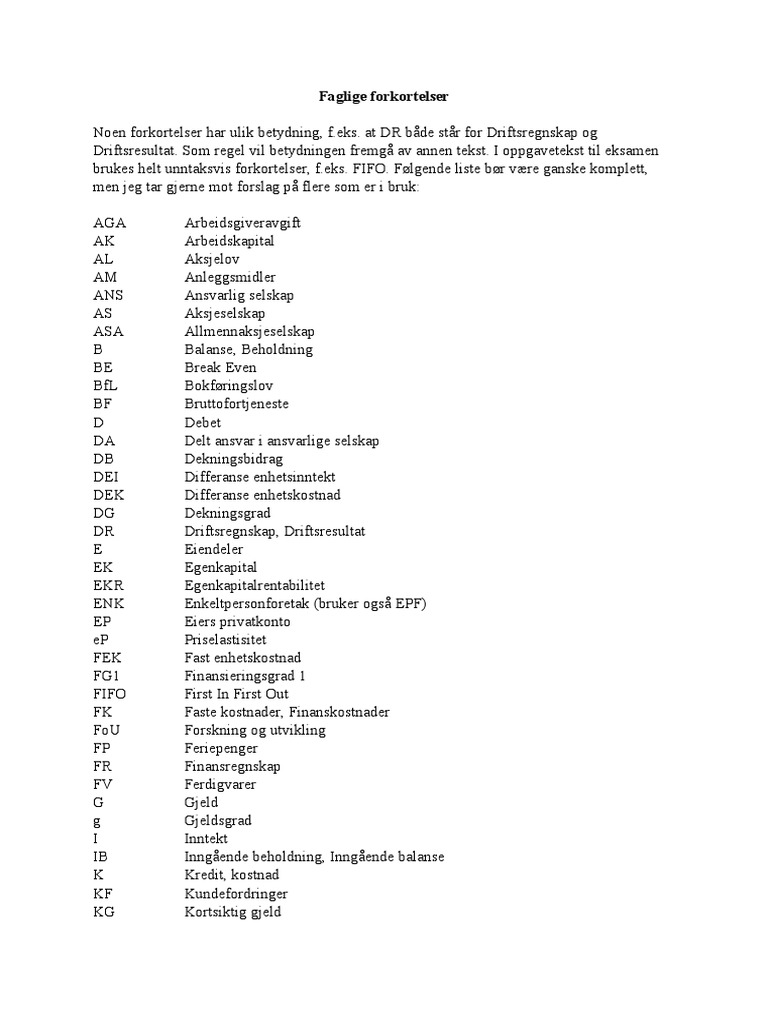 Forkortelser | PDF