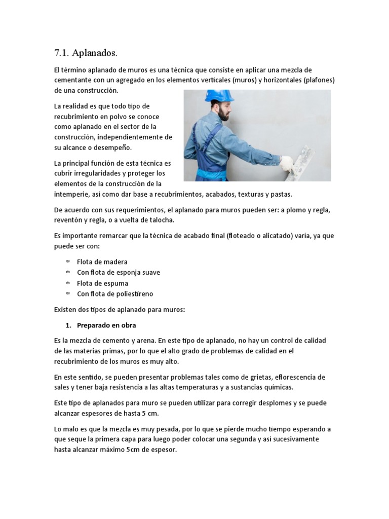 Tipos y técnicas de aplanado en muros | PDF | Hormigón | Cemento