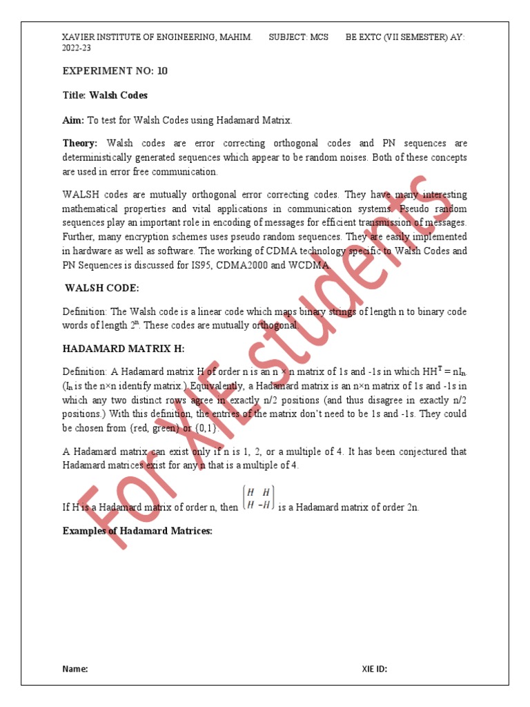 Walsh Hadamard | PDF | Matrix (Mathematics) | Applied Mathematics