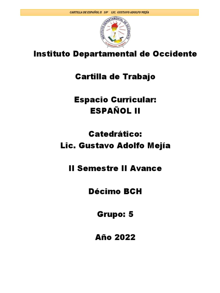 Cartilla de Español II 10º II SEMESTRE | PDF | Comprensión lectora ...