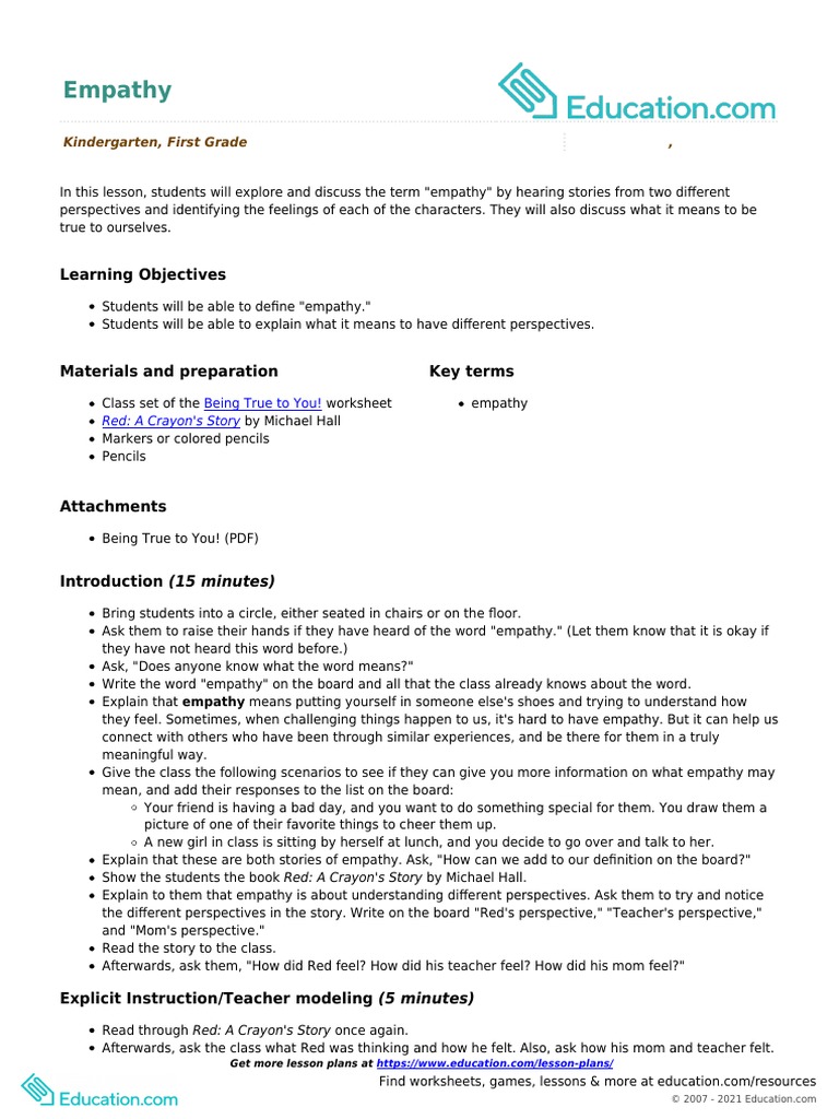 Empathy Lesson Plan Example | Download Free PDF | Lesson Plan | Empathy