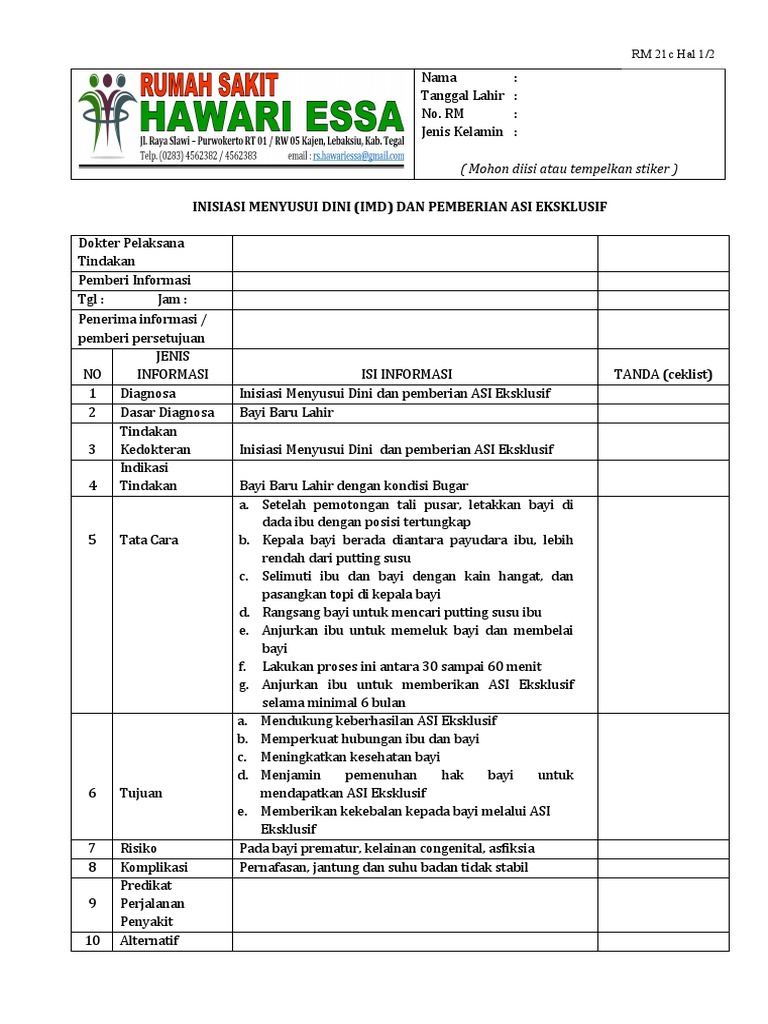 FORMULIR IMD Dan ASI EKSKLUSIF RS HAWARI ESSA | PDF