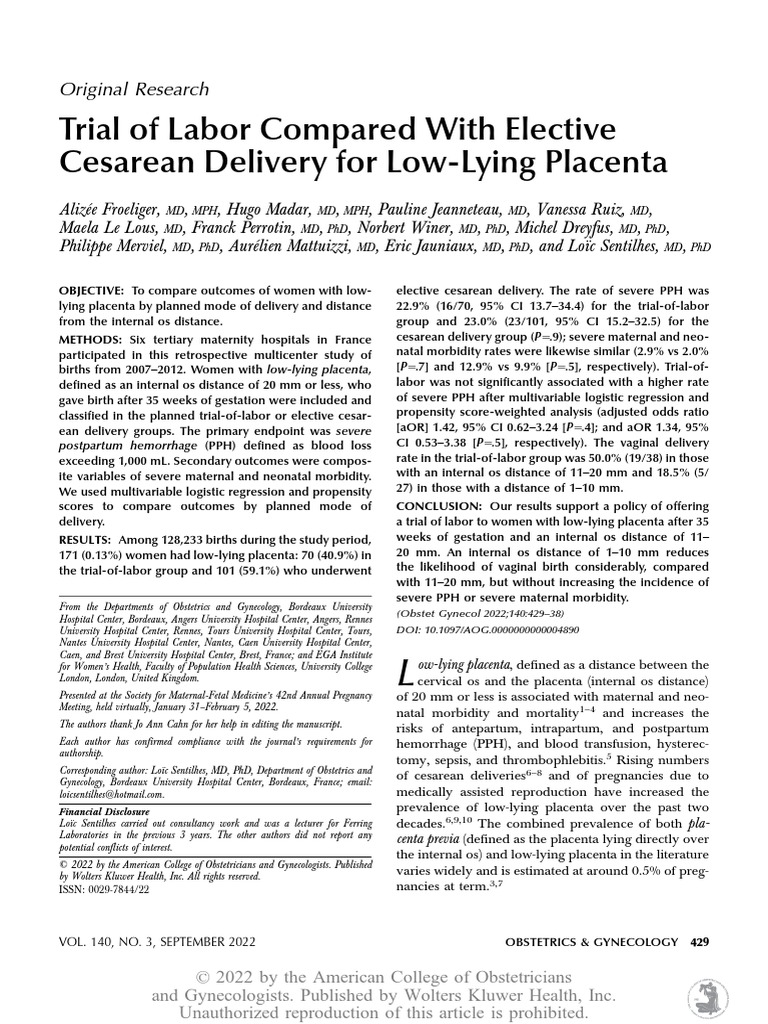 Trial of Labor Compared With Elective Cesarean.12 | PDF | Childbirth ...