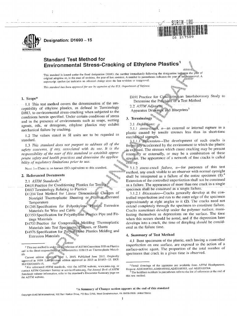 Astm D1693-15 | PDF