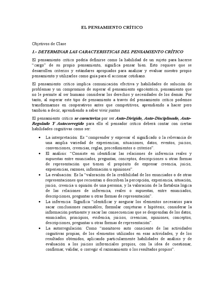 El Pensamiento Crítico | PDF | Pensamiento | Pensamiento crítico