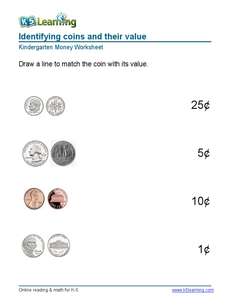 Kindergarten Money Match Coin To Value C | PDF