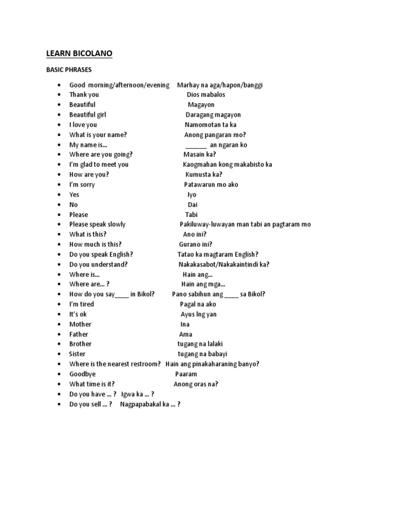 Learn Bicolano | PDF | Food And Drink | Foods