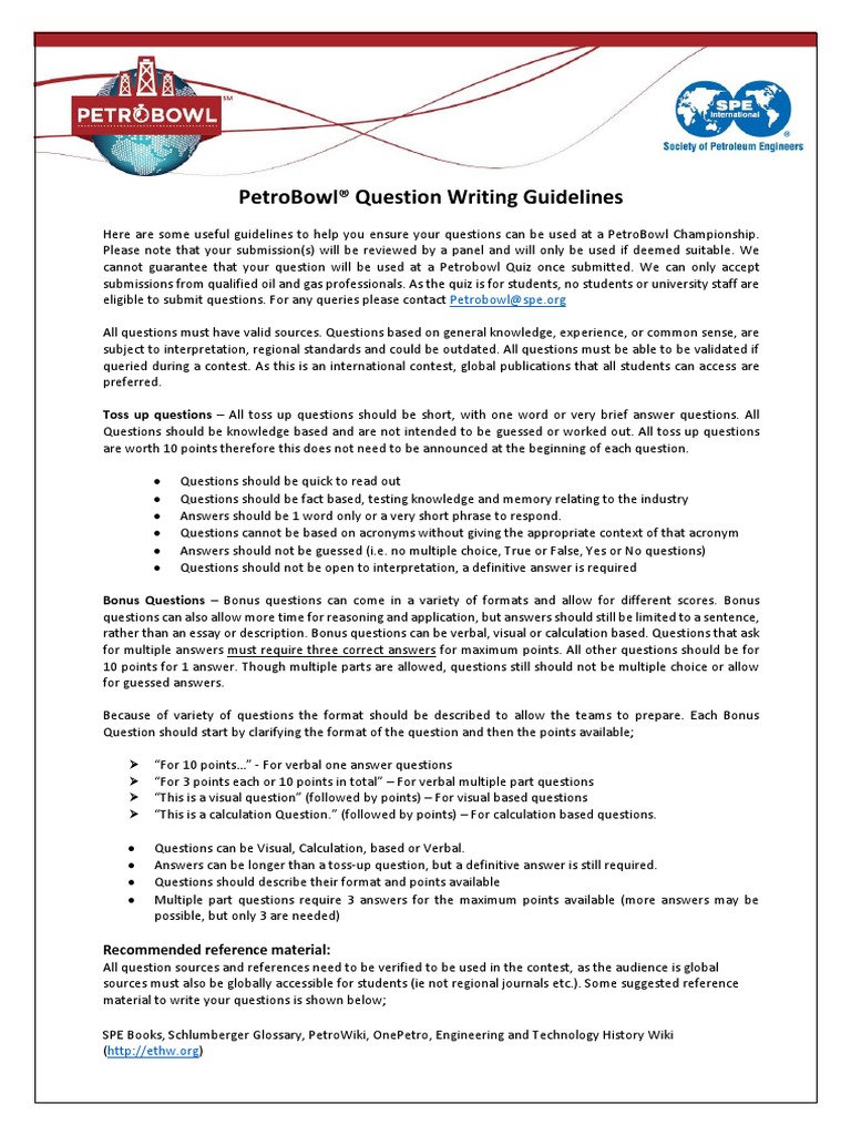 Petrobowl Question Writing Guide and Examples | PDF | Multiple Choice ...