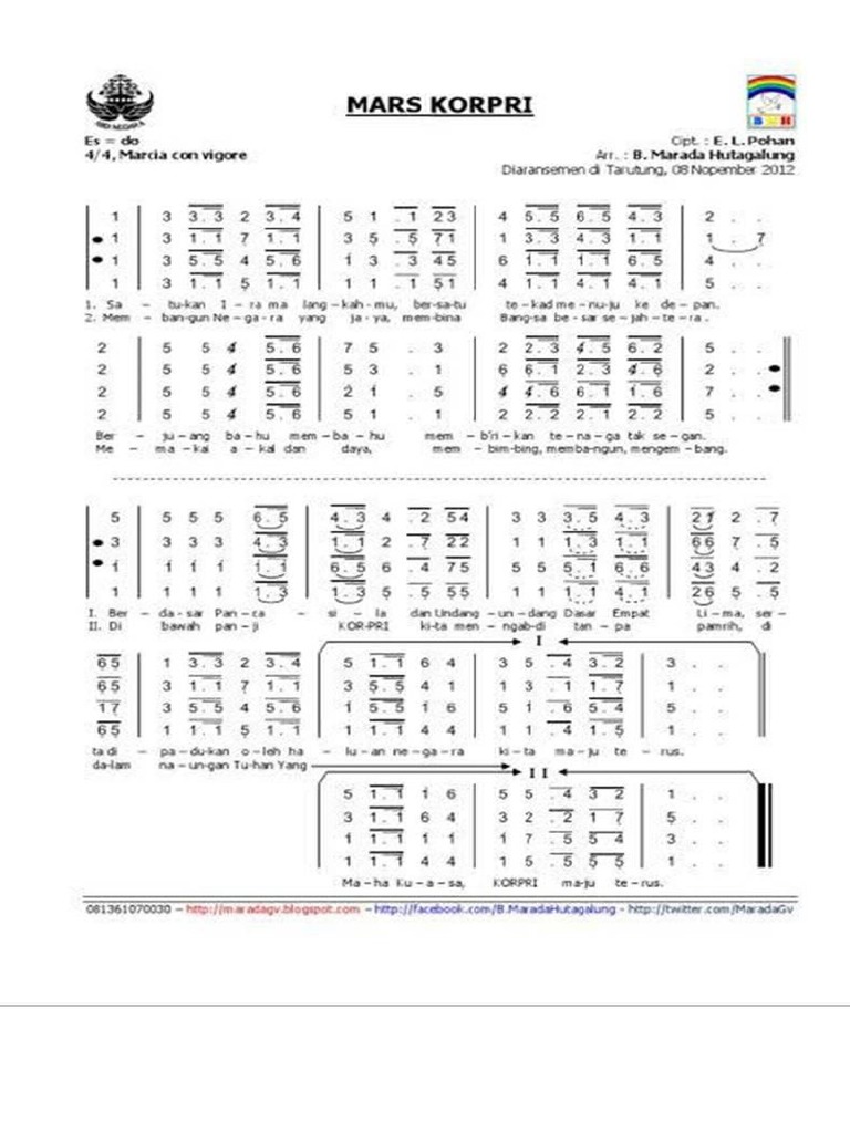 Partitur Mars Korpri Dan Mars PGRI | PDF