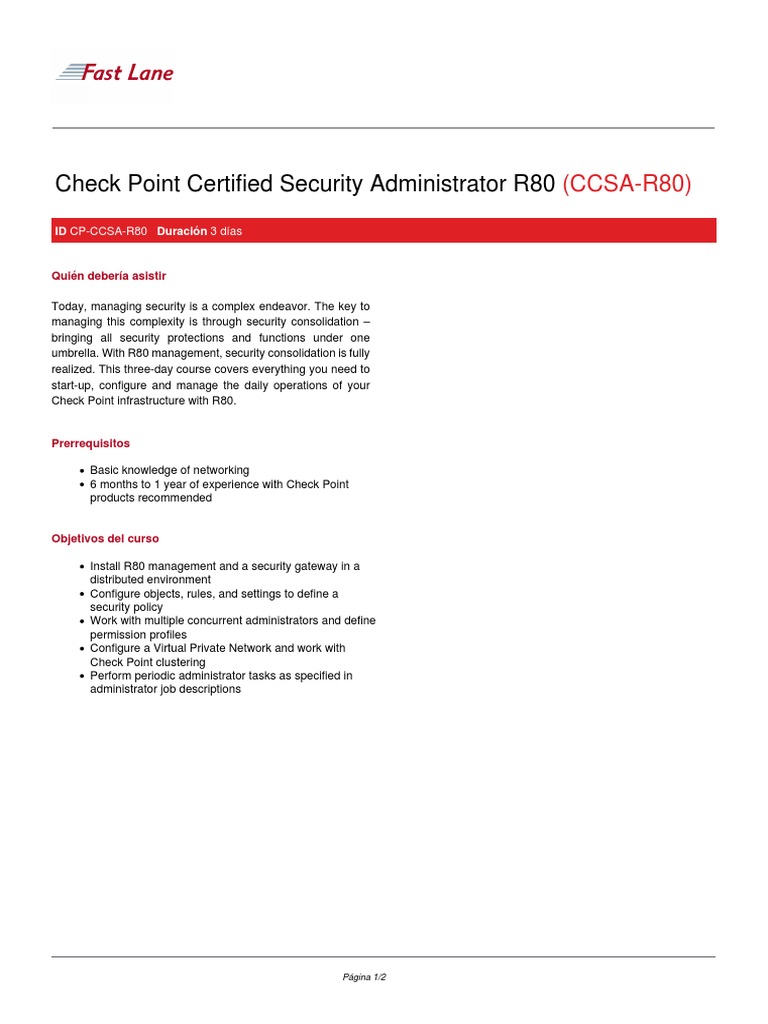 Fast Lane CP Ccsa r80 | PDF