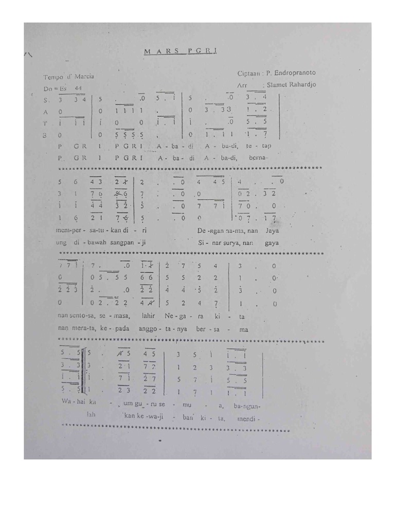 Partitur Lagu Mars PGRI | PDF