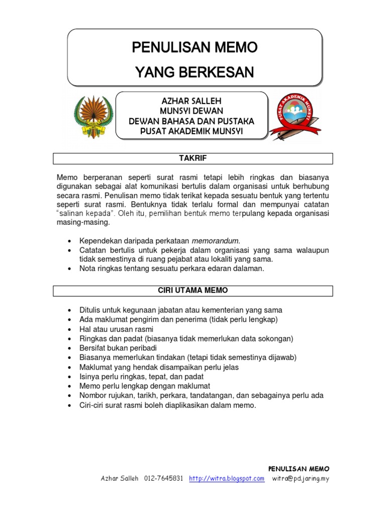 Slide 1 PENULISAN MEMO 2022 | PDF