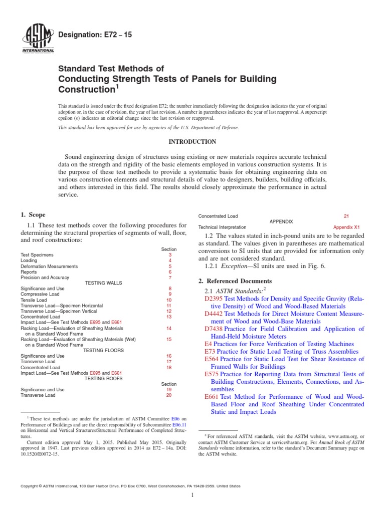 Astm E72 E72-15 | PDF | Framing (Construction) | Deformation (Engineering)